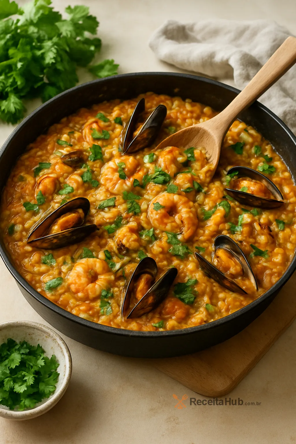 Arroz de marisco cremoso com coentro | ReceitaHub