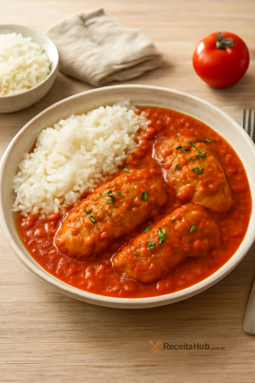 Peixe ao molho de tomate com arroz | ReceitaHub